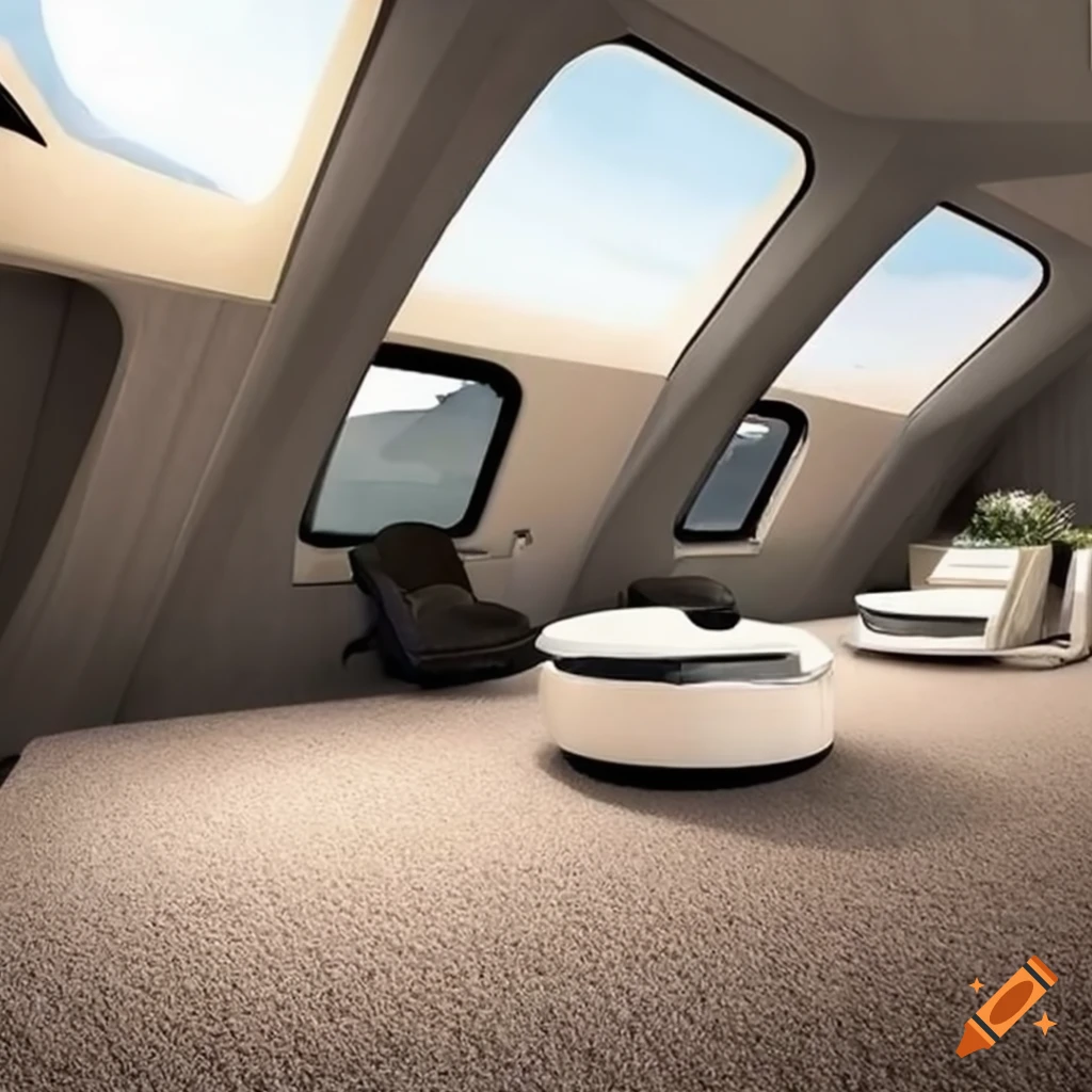 Modern spaceship cabin with sleek carpet flooring on Craiyon