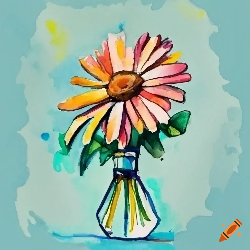 Minimalist daisy bouquet in pen and ink with watercolor on Craiyon