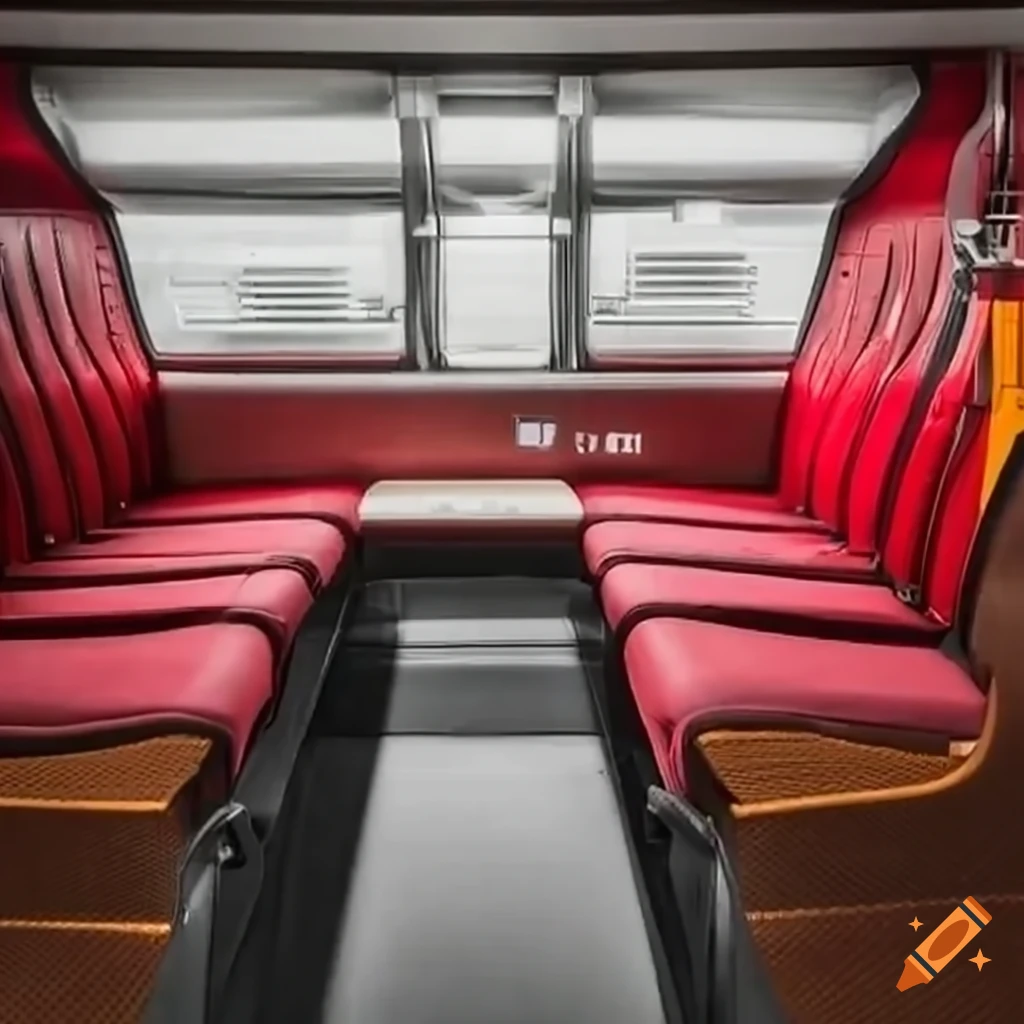 Interior shot of two-story train full of seats on Craiyon