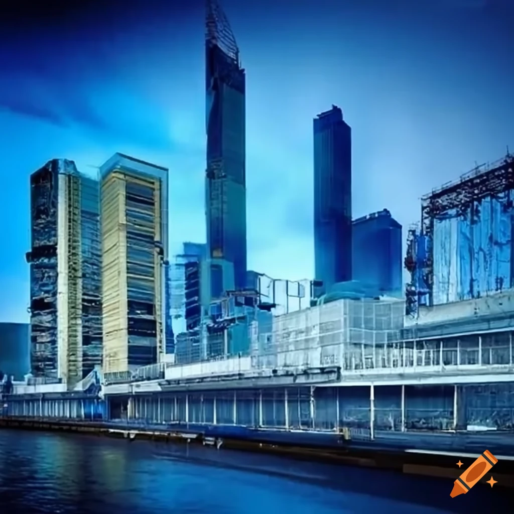 Future construction project with blue and white colors on Craiyon