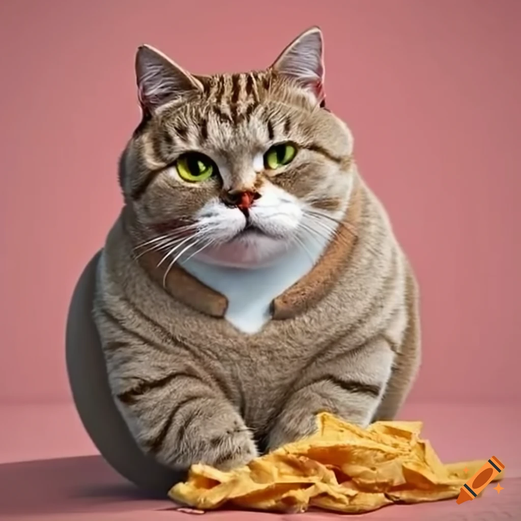 Chubby cat asking for chips on Craiyon