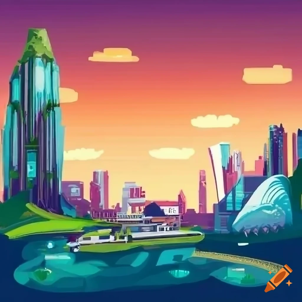 Alien world landscape with unique buildings and vehicles on Craiyon