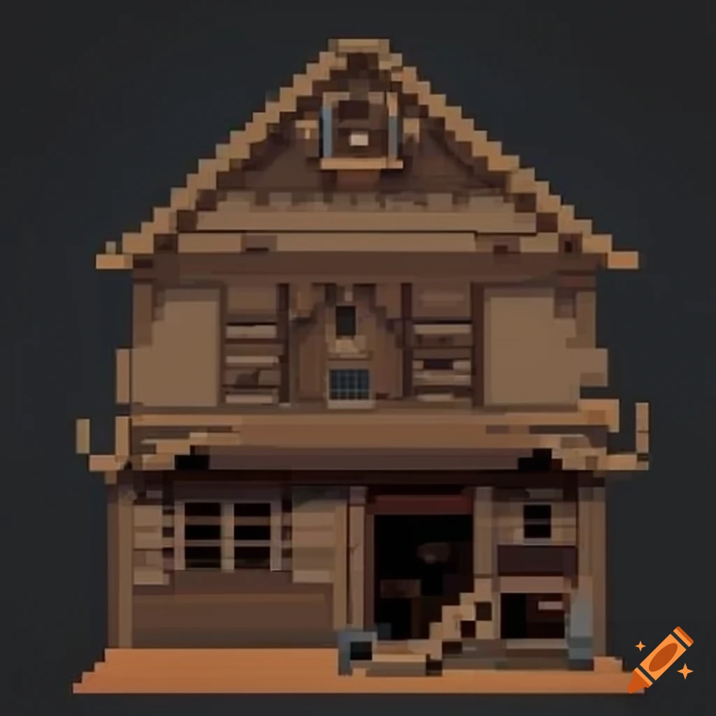 Sprite of an old cowboy house in pixel art with 3D perspective on Craiyon