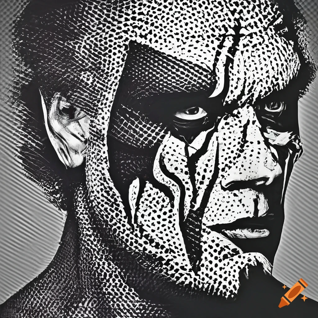 Intricate pop art portrait of sting in iconic face paint on Craiyon