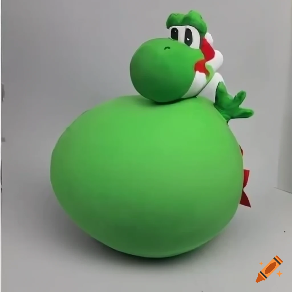 Green Yoshi from Super Mario with a comically large belly on Craiyon