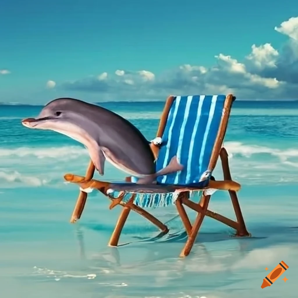 Dolphins relaxing in beach chairs on Craiyon