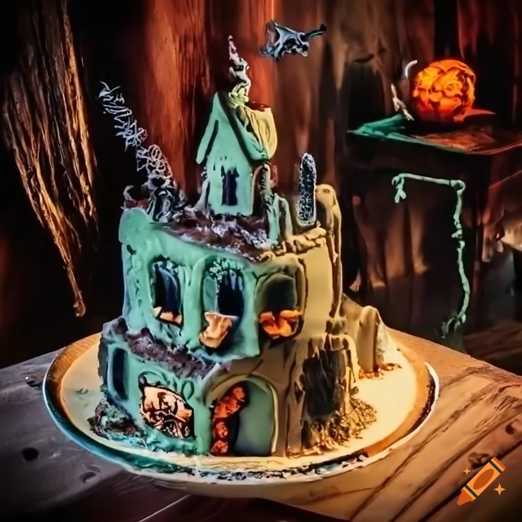 Haunted house birthday cake on Craiyon