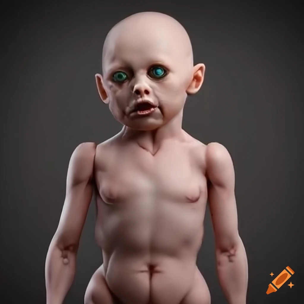 Creepy humanoid with scrunched-up baby-like face on Craiyon