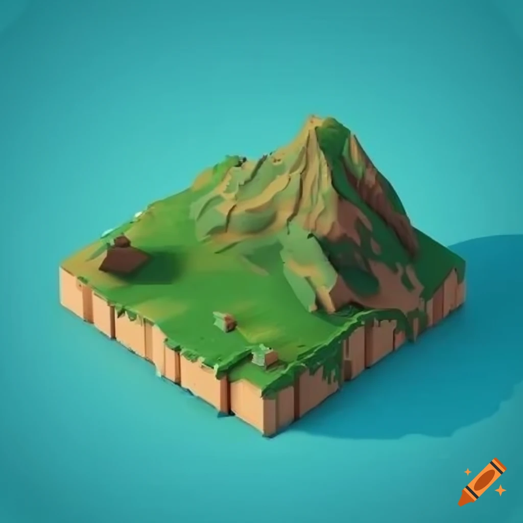 3d isometric mountain biome tiles on Craiyon
