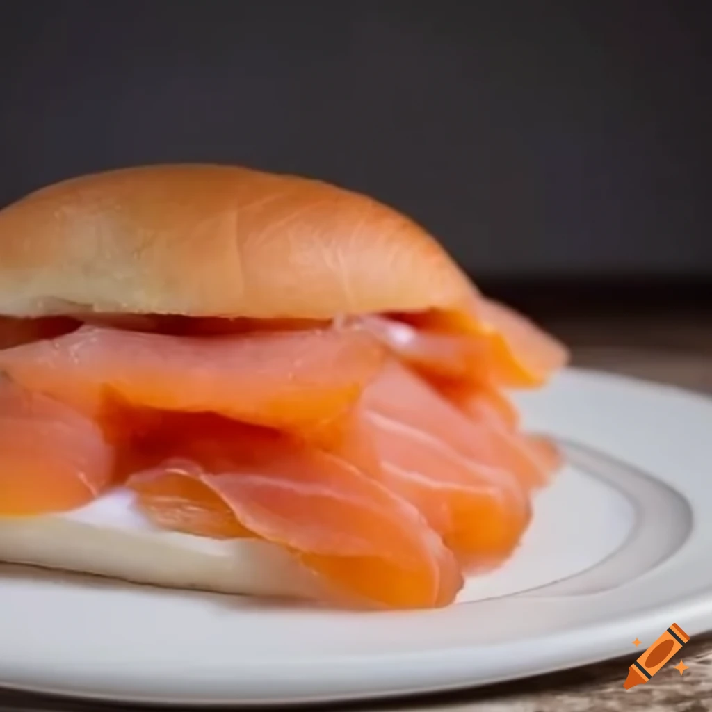 Smoked salmon slices on a white bun on Craiyon