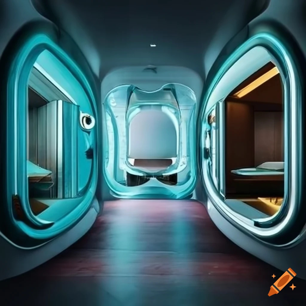 Futuristic capsule office with forest theme on Craiyon