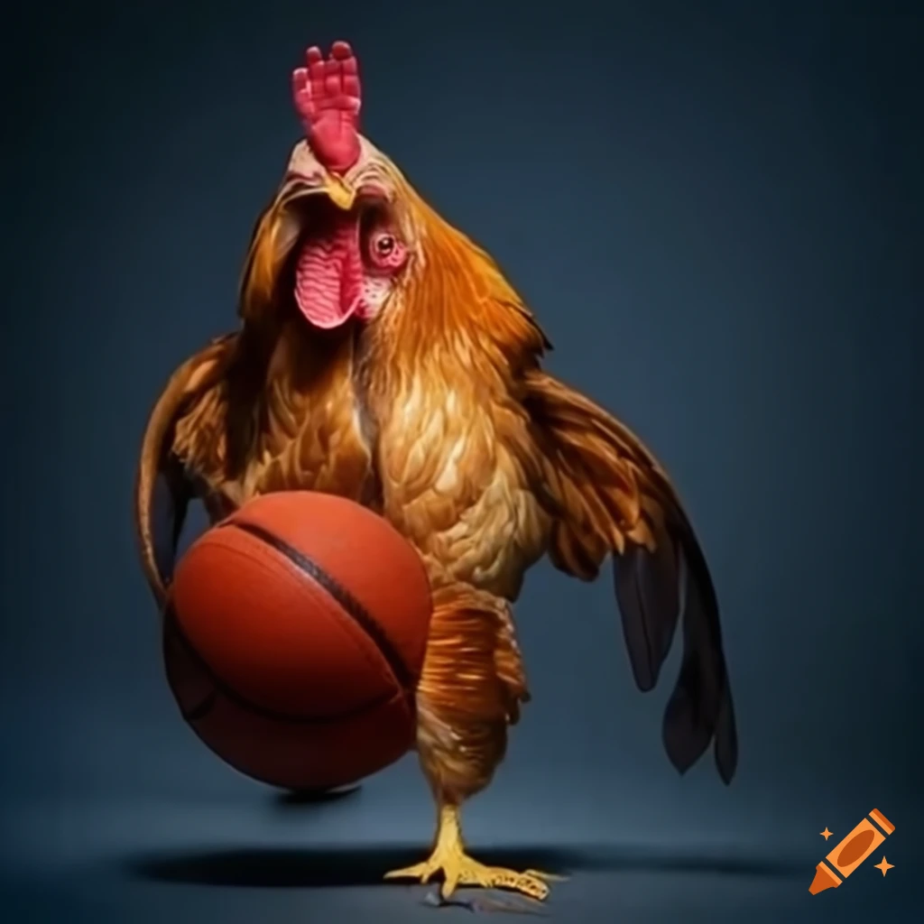 Chicken wearing a basketball hoodie on Craiyon