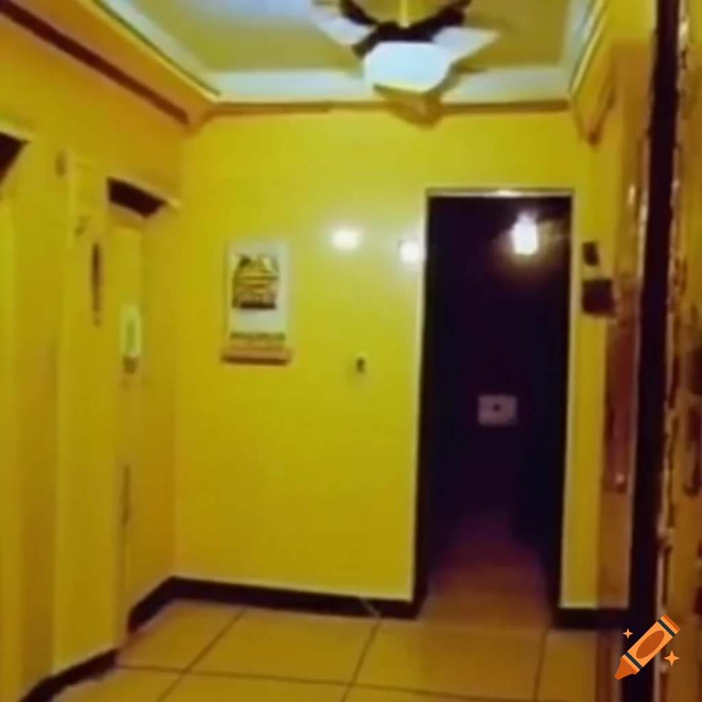 Endless yellow rooms with strange architecture in an early 2000s ...