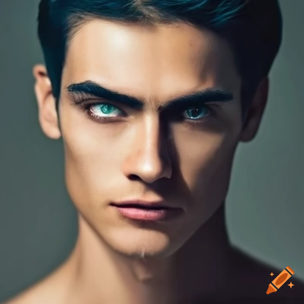 Handsome man with dark hair, pale skin, and green eyes on Craiyon