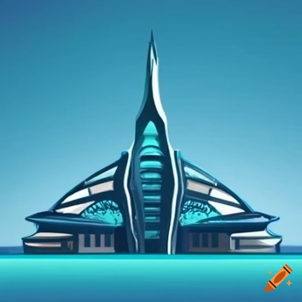 Futuristic palace with metal and glass in modernist architecture on Craiyon