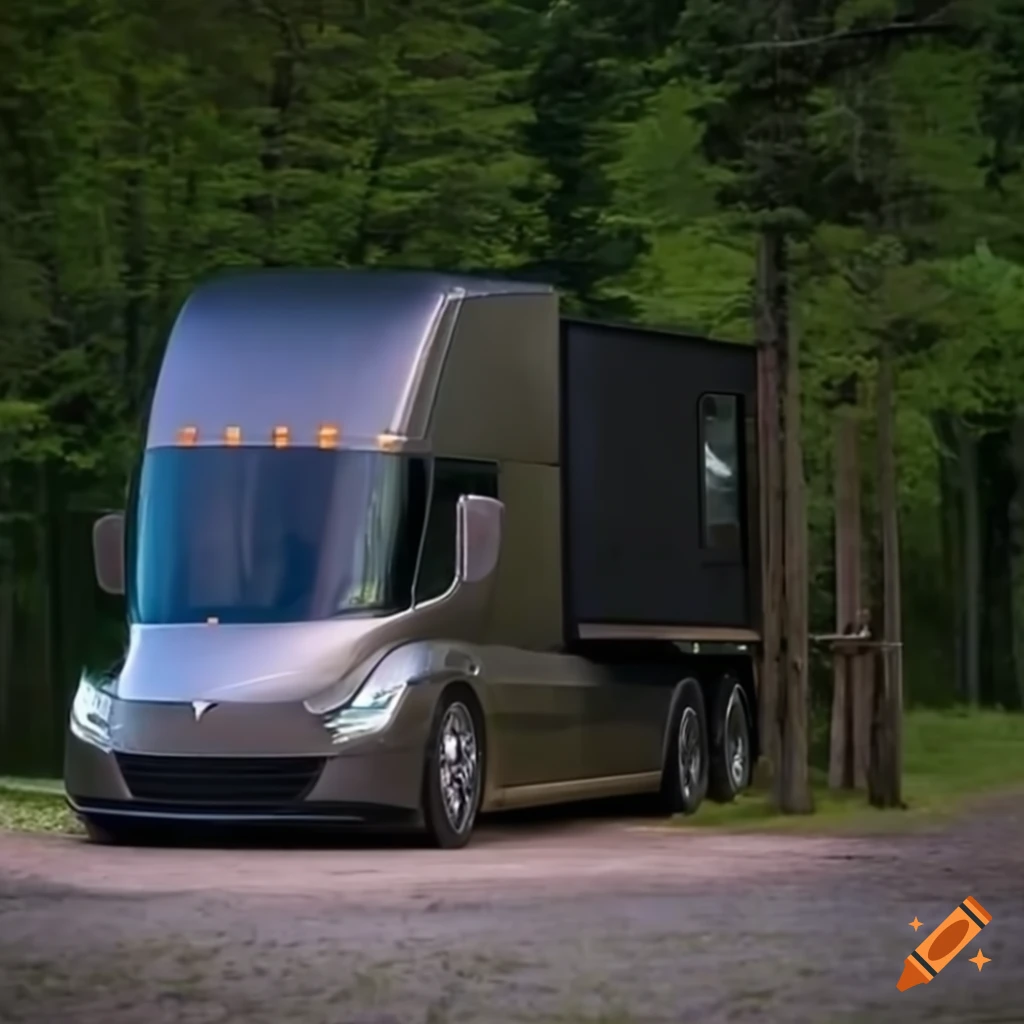 Luxury tesla semi truck combined with a timbercraft tiny home trailer ...