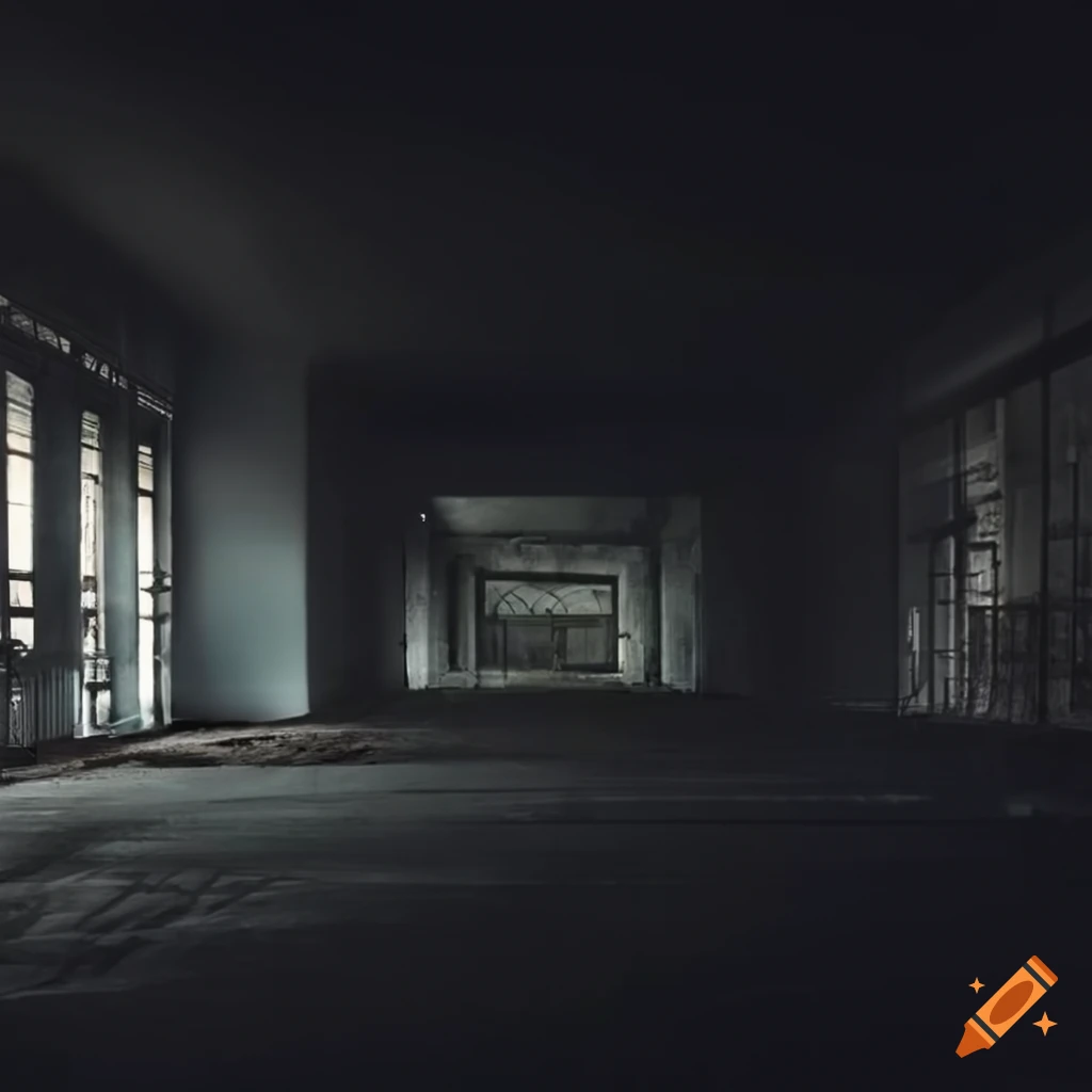 Industrial open spacious liminal building with eerie lighting on Craiyon