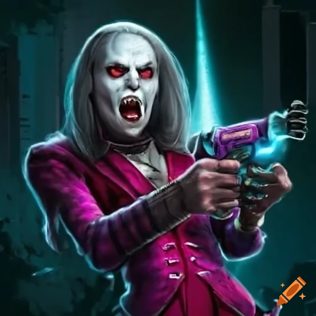 Vampire wielding a sadness ray gun with radioactive powers and future ...