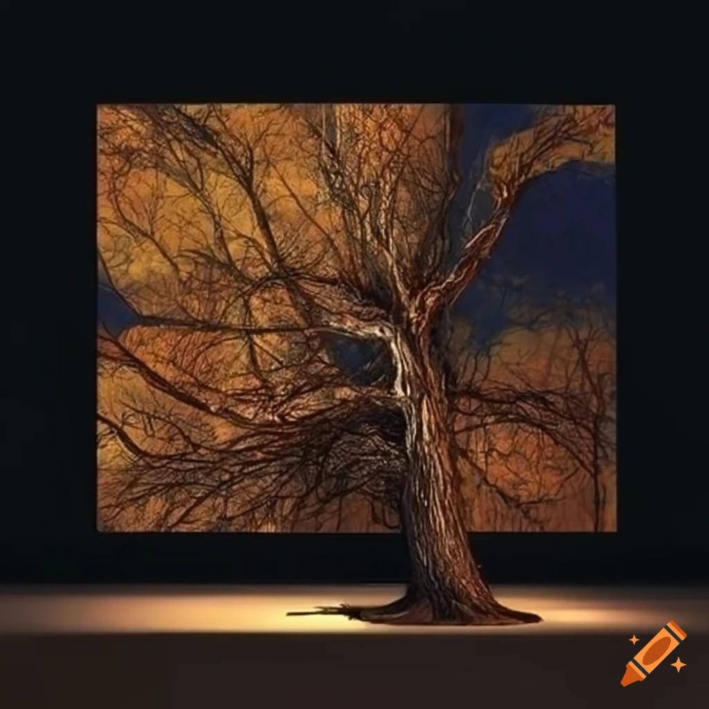 Abstract artwork of an oak tree with rectangular shapes on Craiyon