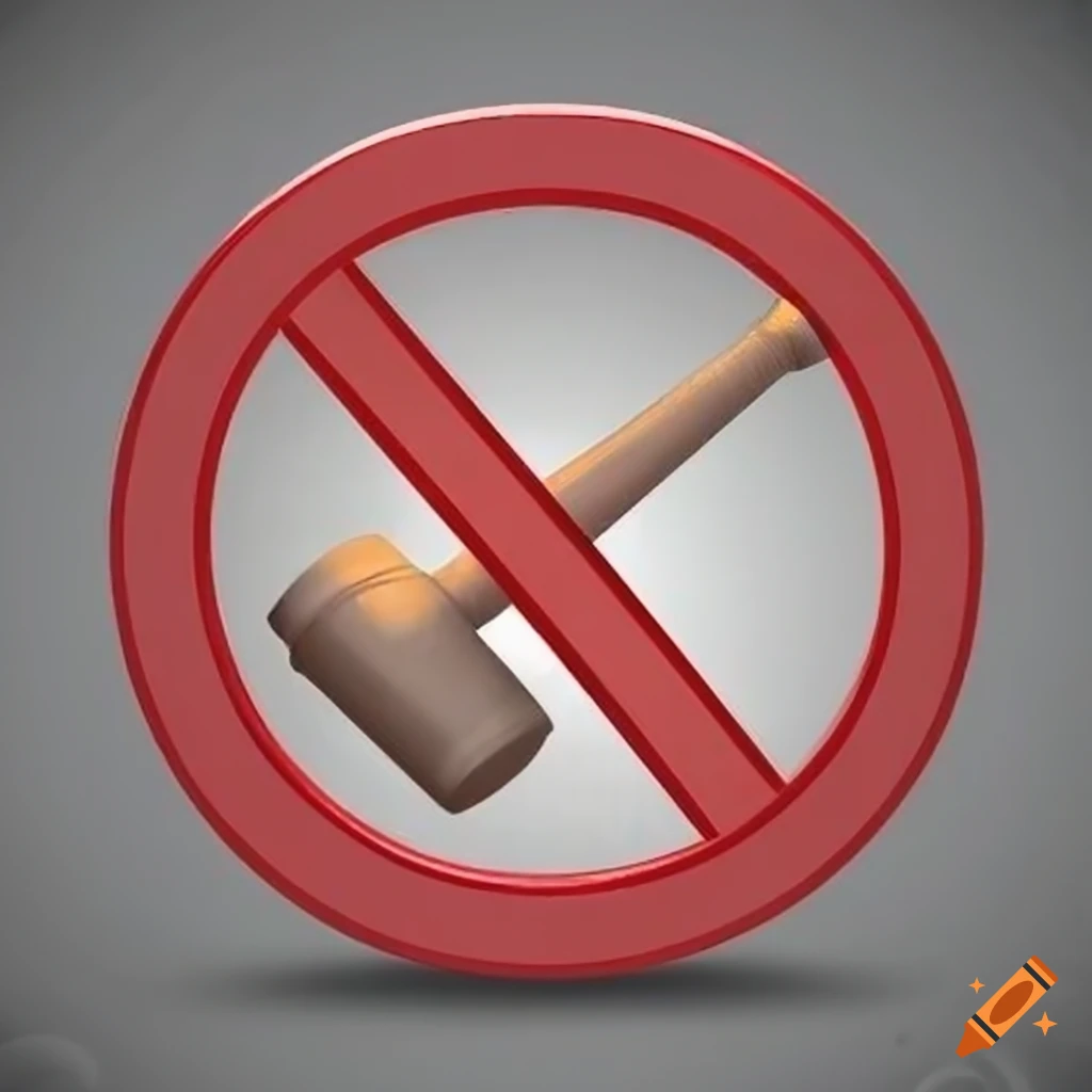 Forbidden sign with mallet and red circle with a line through it on Craiyon