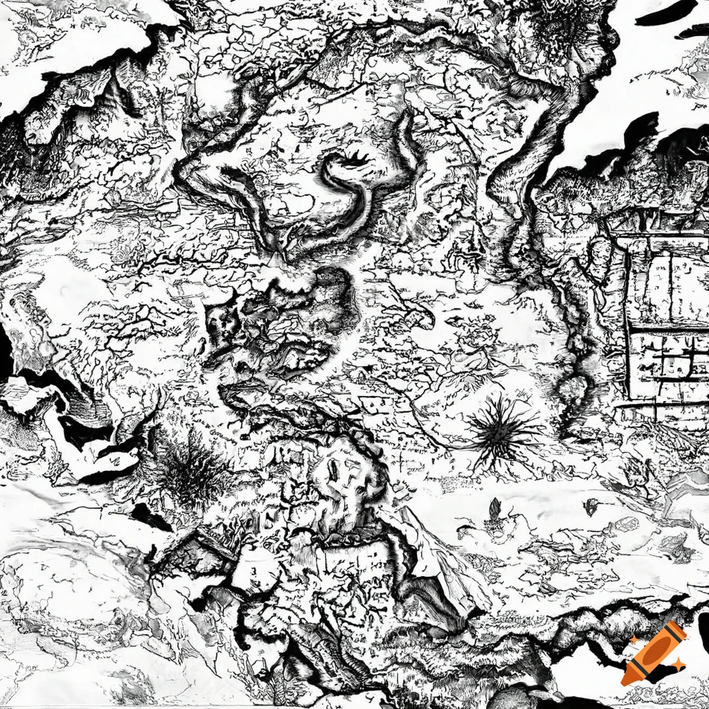 Detailed fantasy map with enchanting settlements, rivers, mountains ...
