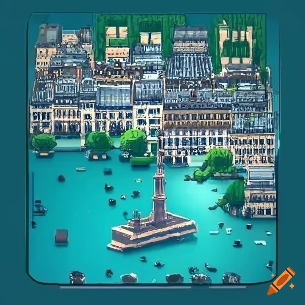 Paris city tilemap for a 2D platform game in pixel art style on Craiyon