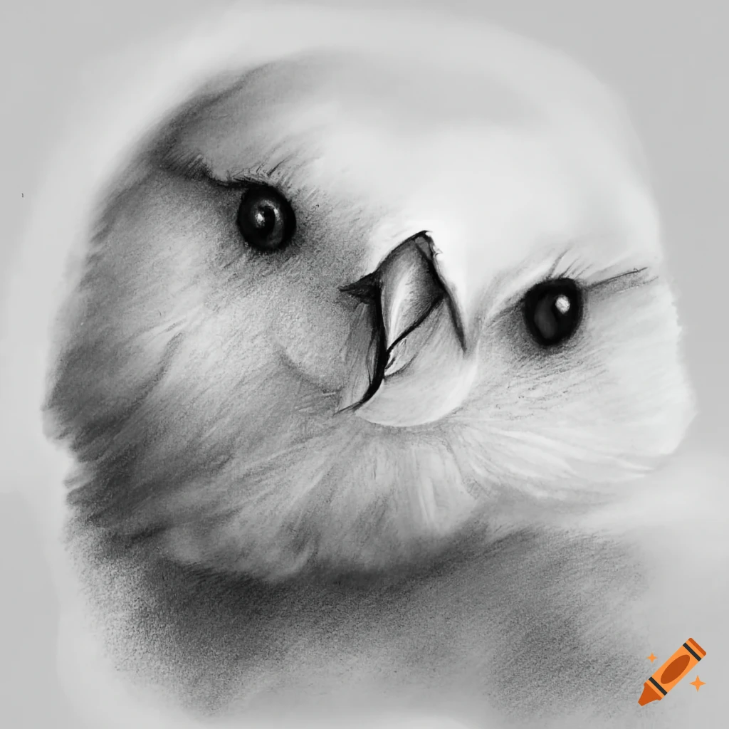 Beautiful white bird in charcoal drawing viewed from the front on Craiyon