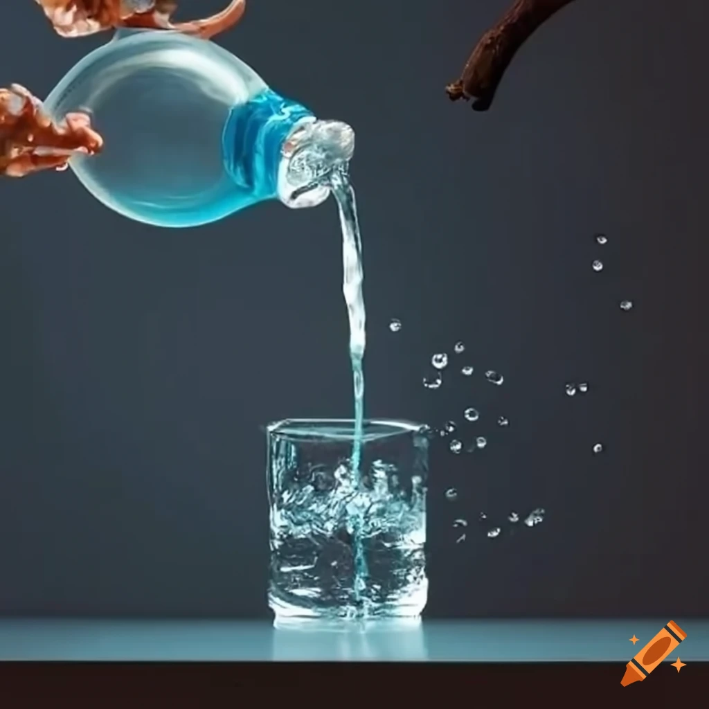 Water pouring from bottle at 30 degree angle for science project on Craiyon