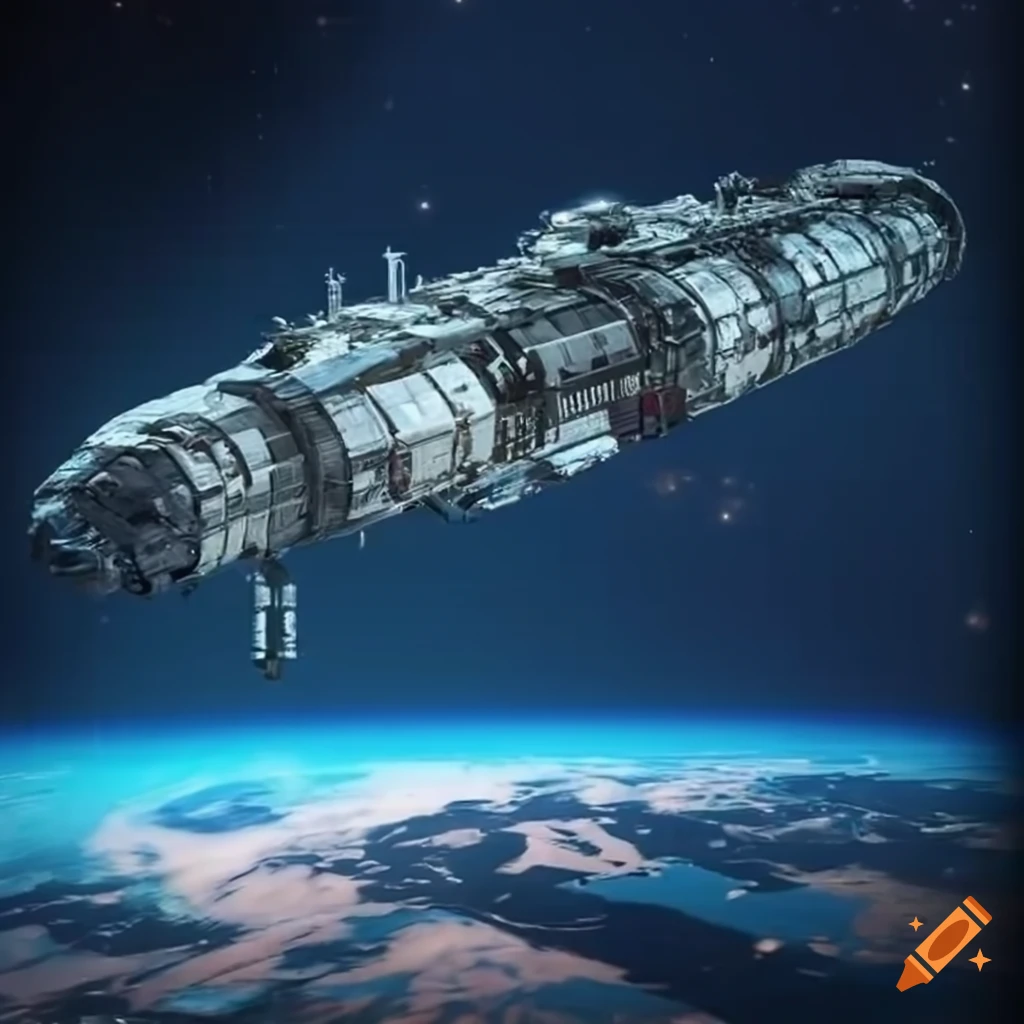 Space ship docking at a sci-fi space station near a planet on Craiyon