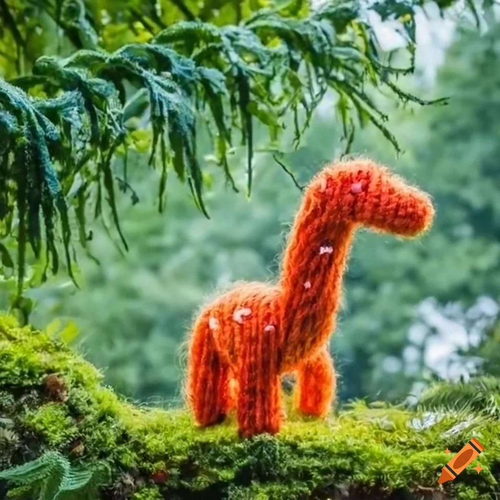 Yarn dinosaur in a fantasy mushroom forest on Craiyon