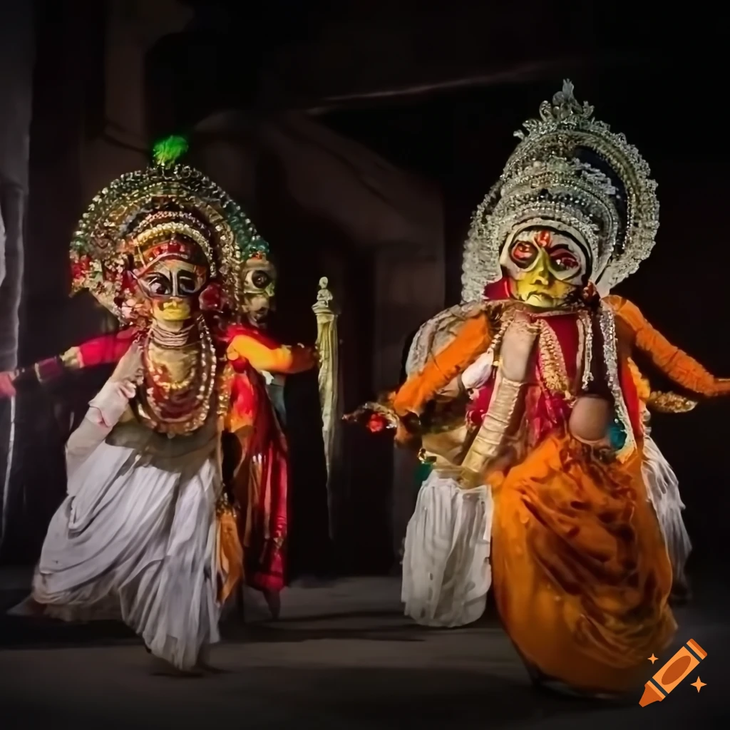 Group of dancers performing chhau dance with ashura masks in daylight ...