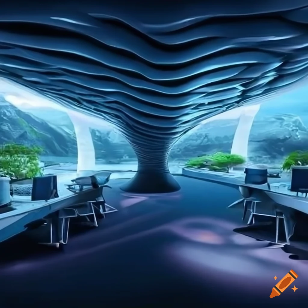 Futuristic office space with virtual nature scenes on Craiyon