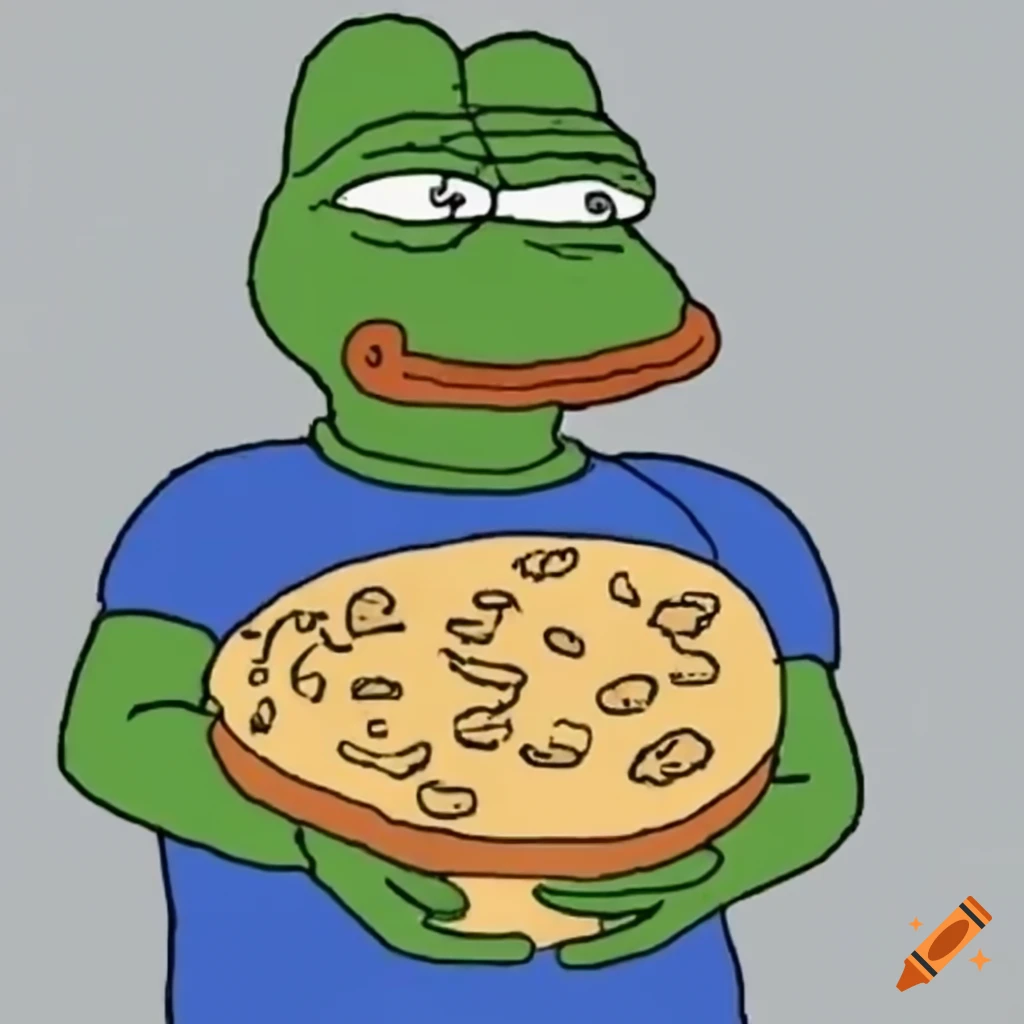 Comical meme image of pepe the frog with a wheel of cheese on Craiyon