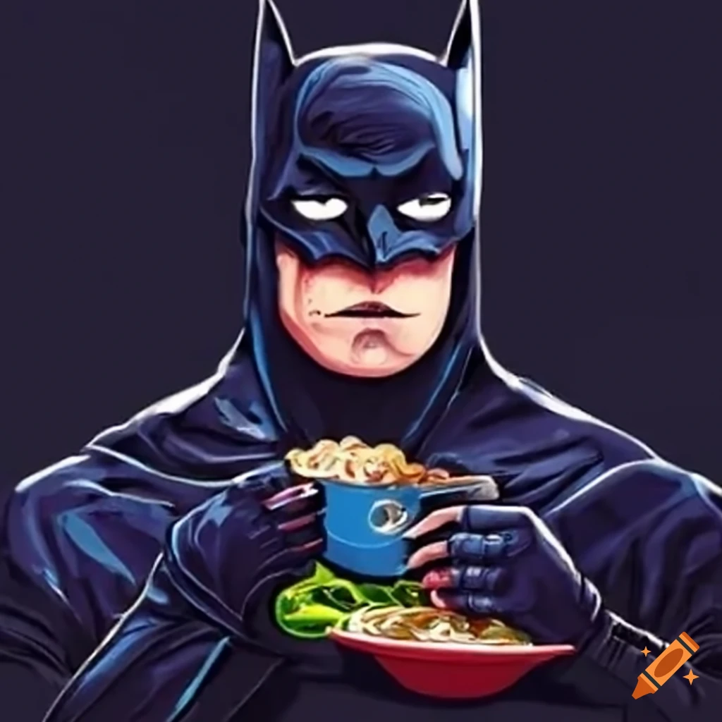 Batman enjoying a bowl of ramen on Craiyon