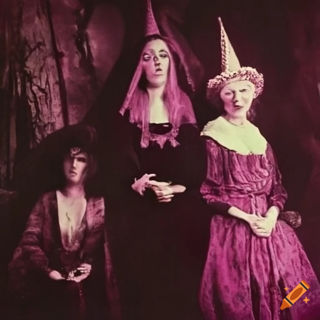 Magenta vintage photo with a covenant of witches on Craiyon