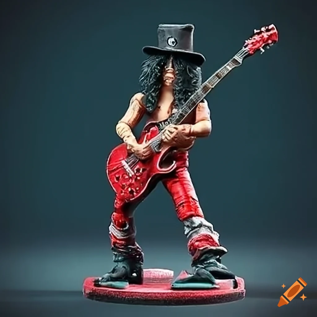 Intricately detailed collectable toy figures of Guns N' Roses Slash and ...