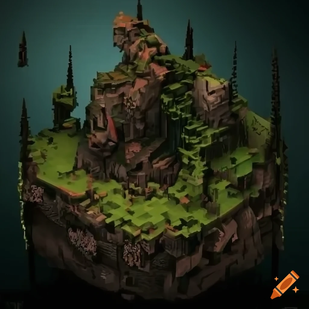 Overgrown terrain in isometric view reminiscent of Exanima, Minecraft ...