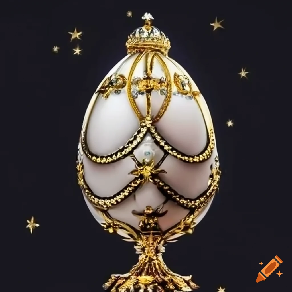 Luxurious white faberge egg with celestial flowers and vines on Craiyon