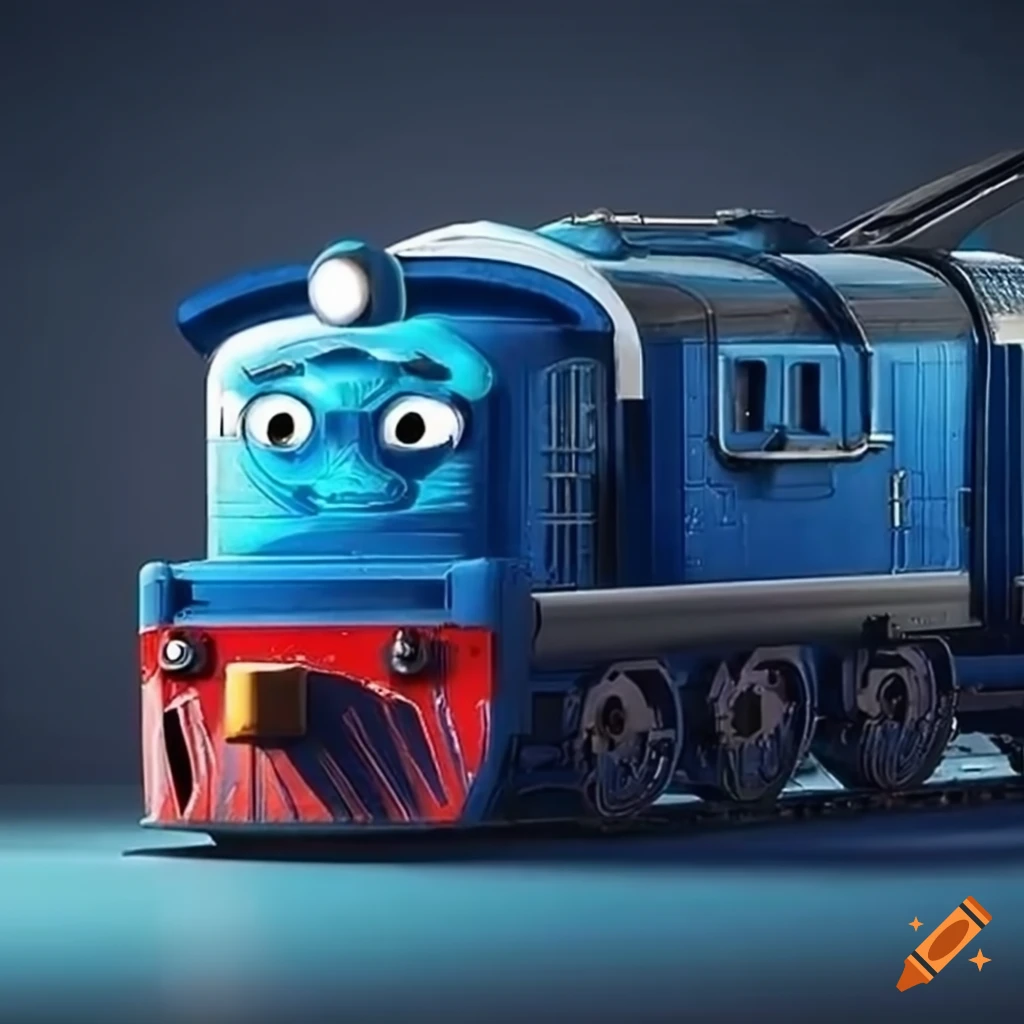 Trem locomotivo azul com rosto em cor azul escuro on Craiyon