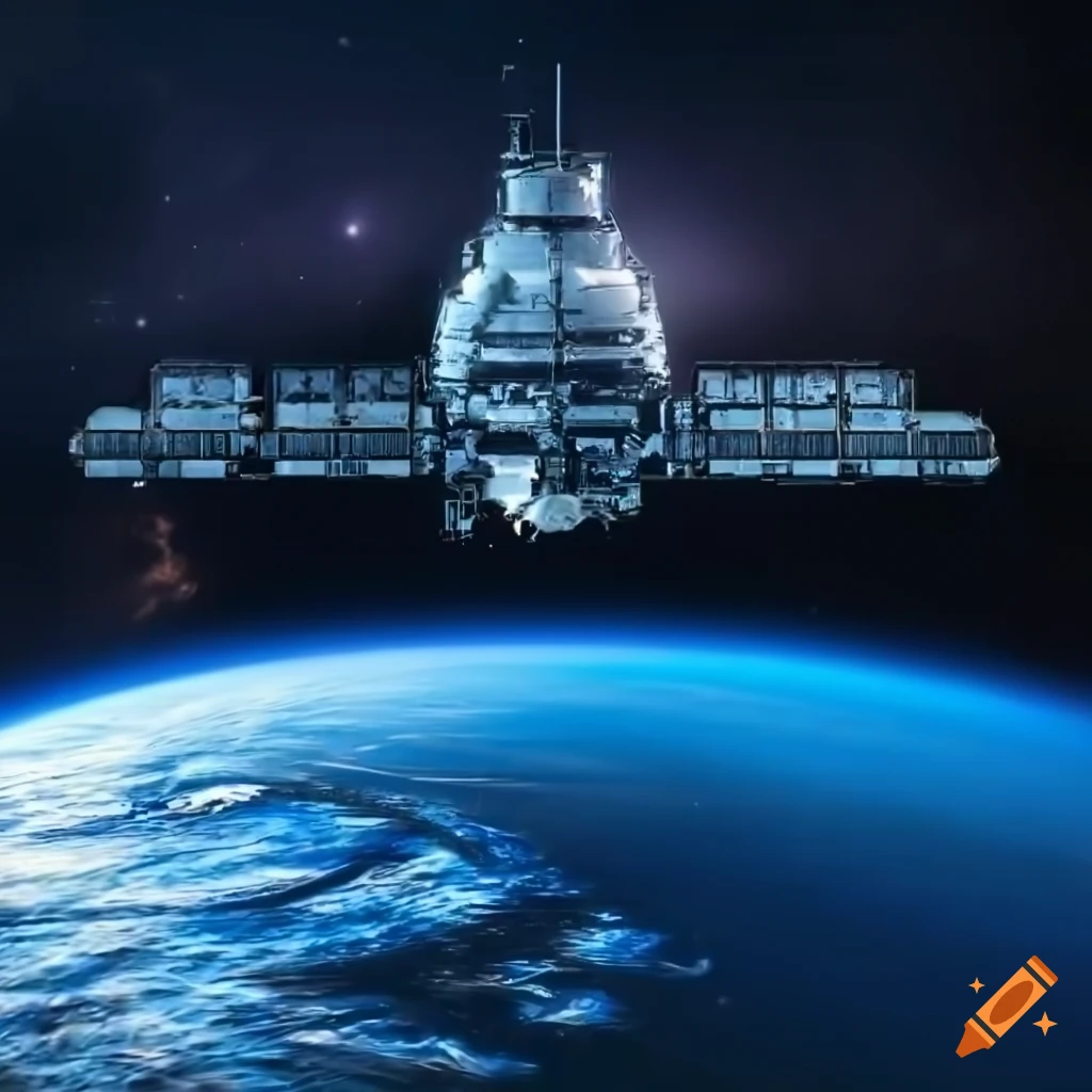 Space ship docking at sci-fi space station near a planet on Craiyon