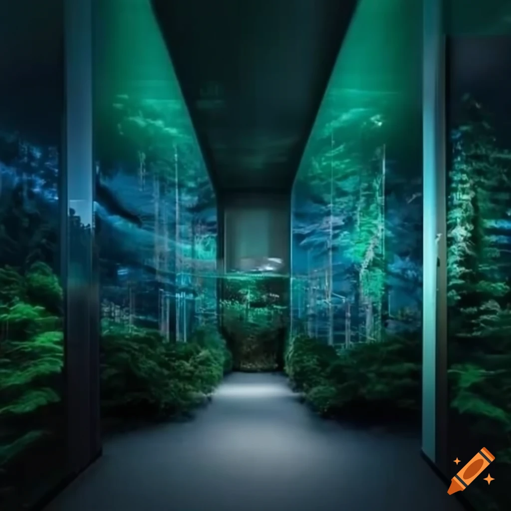 Innovative office with virtual forest views on led screens on Craiyon