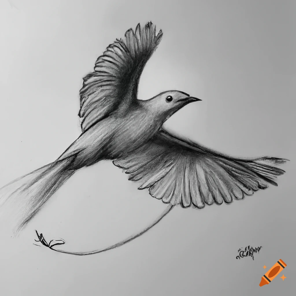Beautiful white bird with spread wings in charcoal drawing on Craiyon