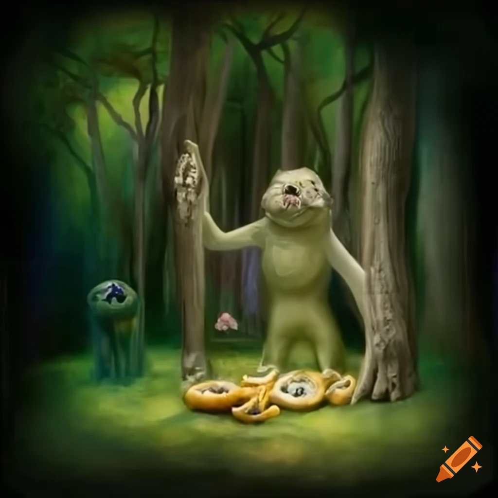 Enchanted forest scene with a porcelain fairy and mythical creatures on Craiyon