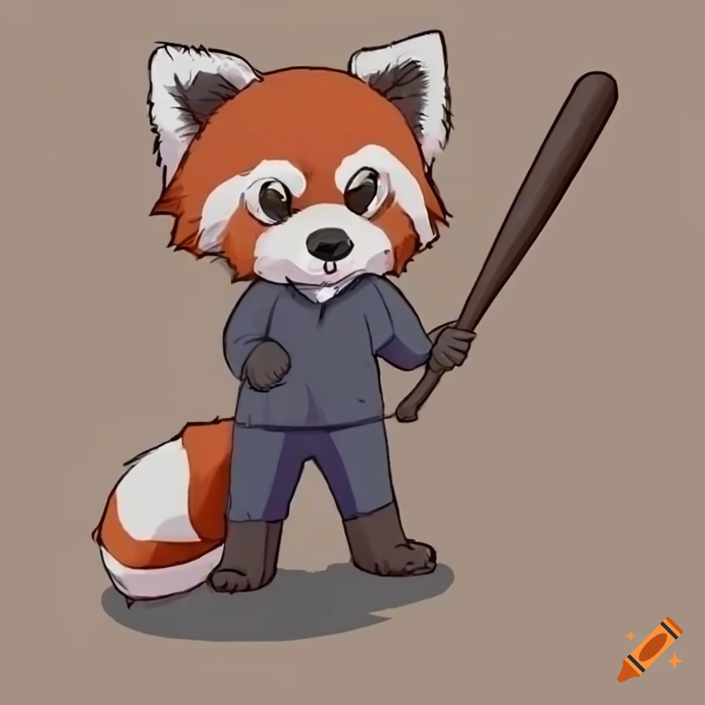 Cartoon red panda chibi with a baseball bat on Craiyon