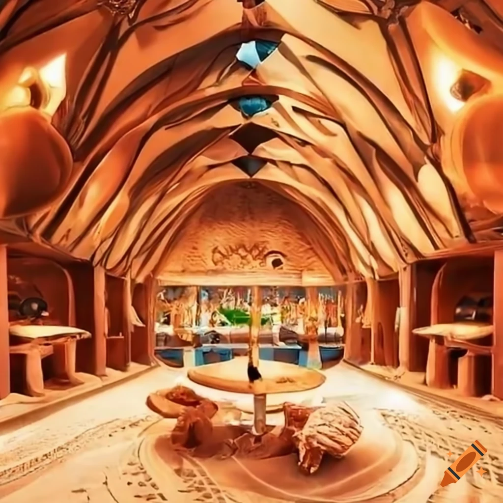 Beach-themed restaurant with sand floor on Craiyon