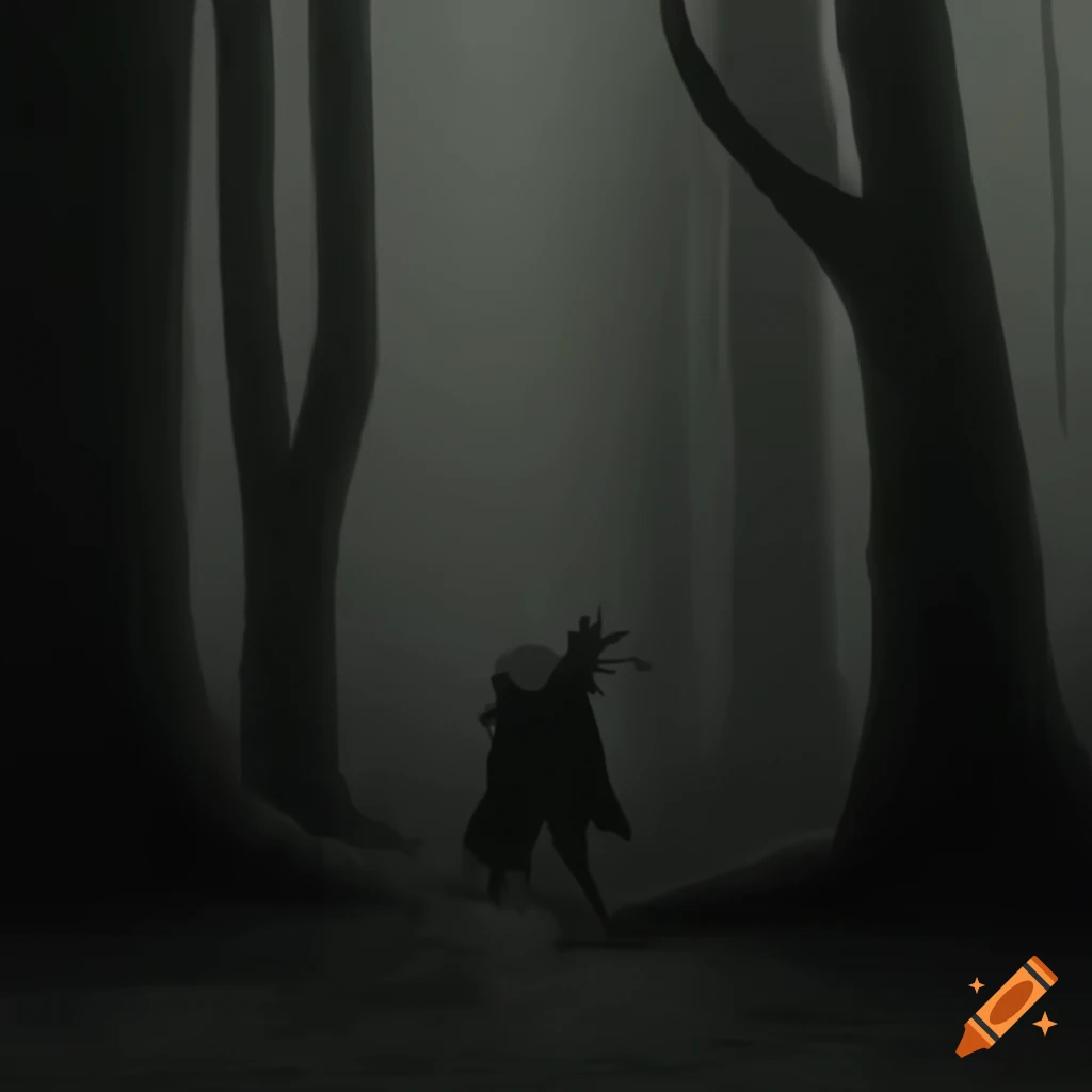 A dark and somber figure in a forest on Craiyon