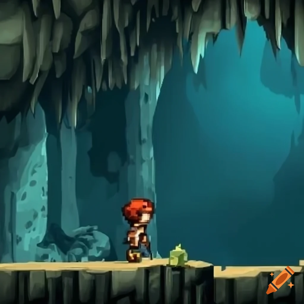 2D video game cave level without character on Craiyon