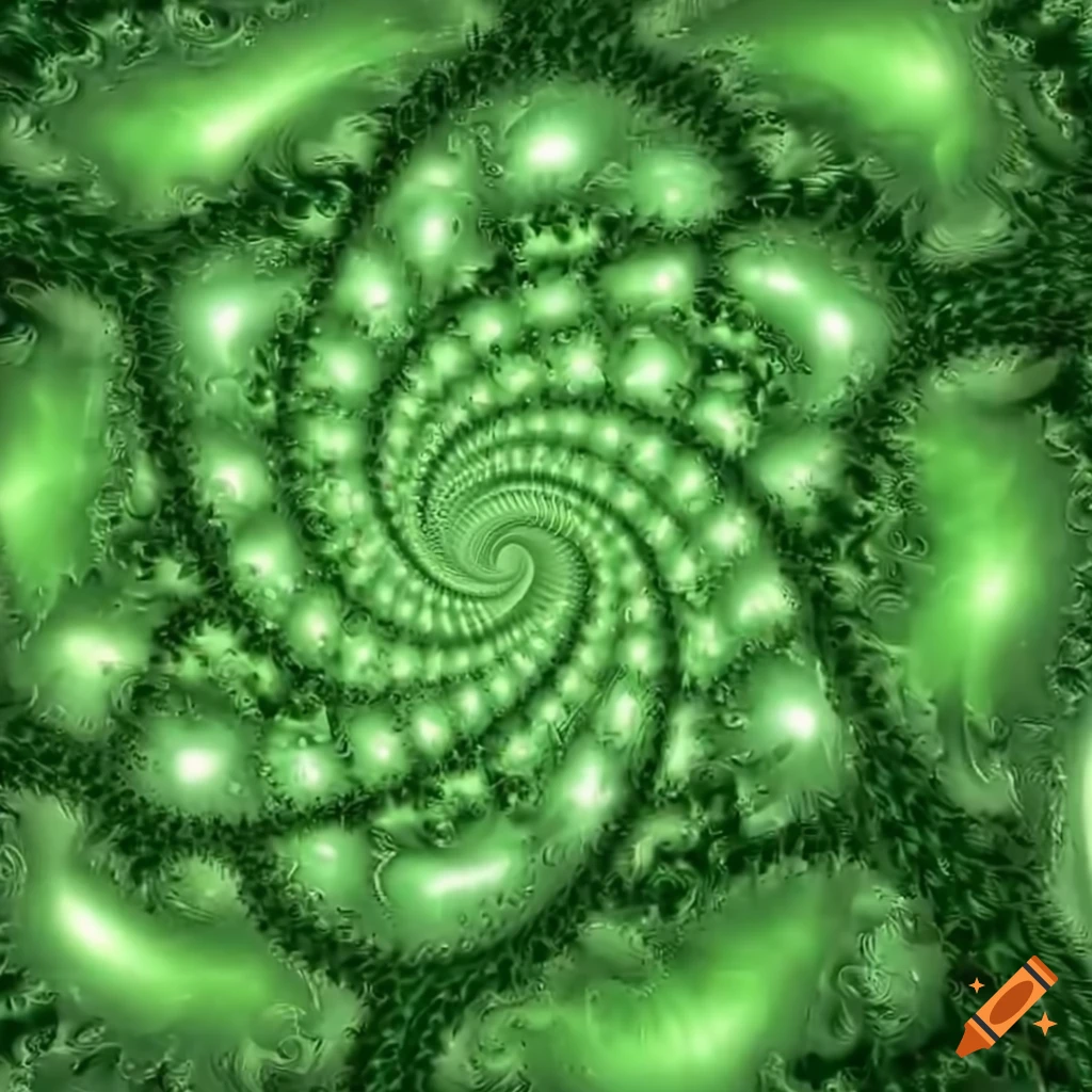 Symmetrical green fractal pattern with intricate details and light in ...
