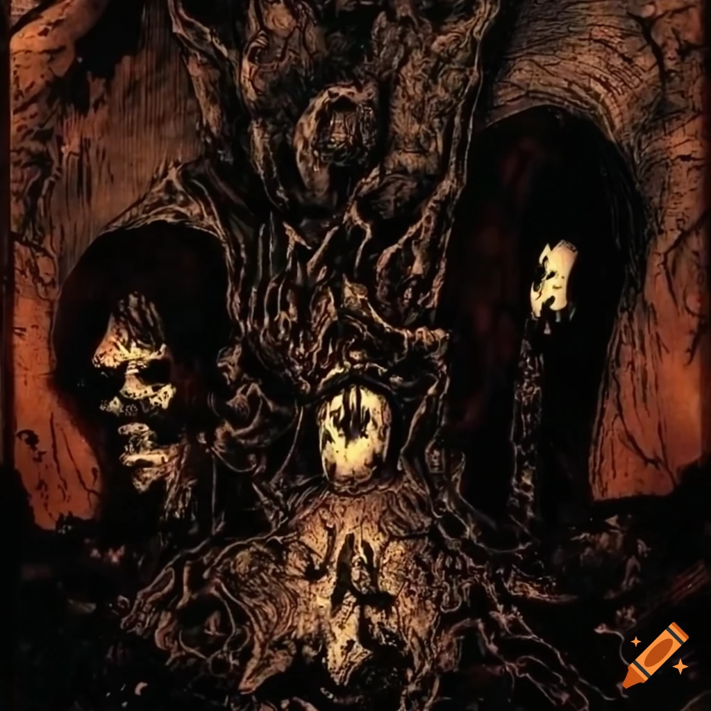 Band entombed's left hand path album cover with eroded and grungy ...