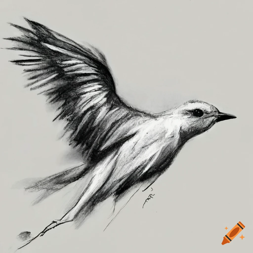 Beautiful white bird with spread wings in charcoal drawing on Craiyon